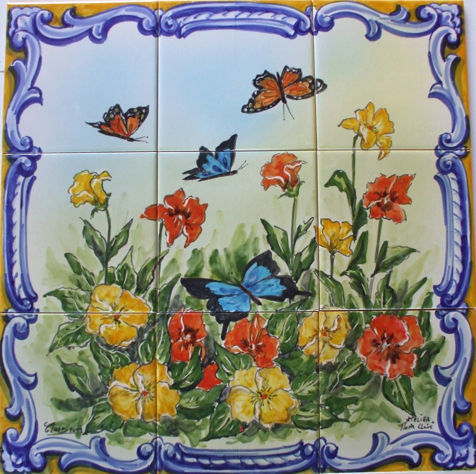 Arte em azulejos: Flores e borboletas F1