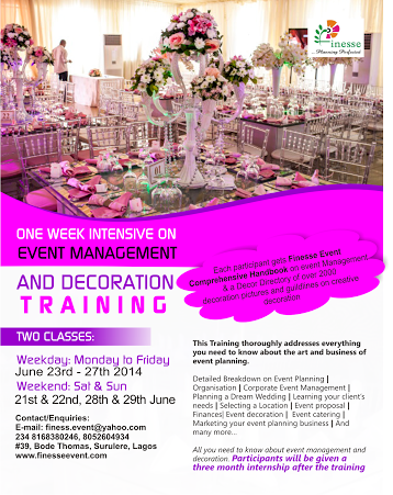 Finese Event Services presents: Event Management and Decoration training