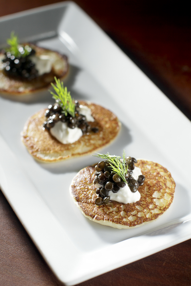 The Chubby Vegetarian: Potato Blinis + Beluga Lentils & Créme Fraiche