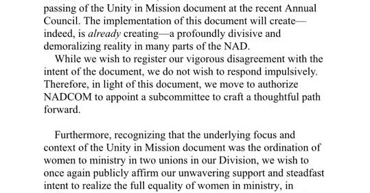 Presidents Forum: NAD Statement on Unity Document