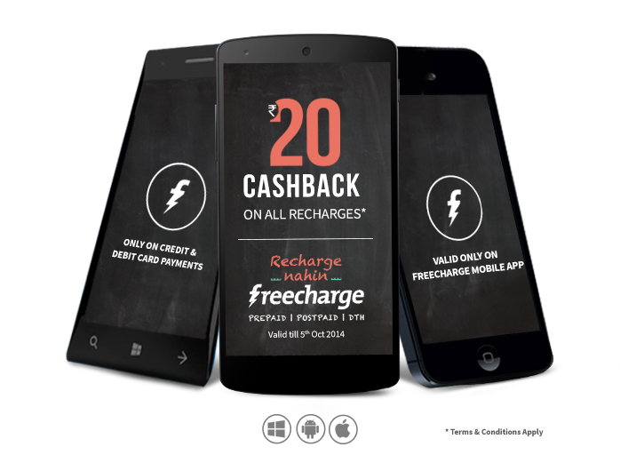 RECHARGE OFFERS FREE: Rs.20 cashback* on all recharges on the ...