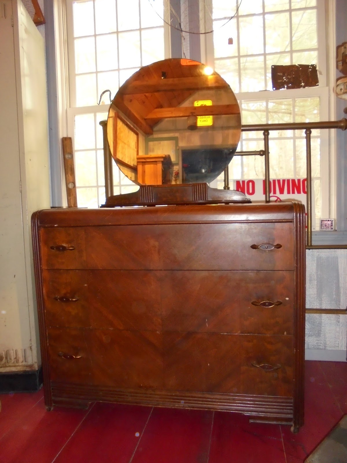 Log Cabin Antiques & Gifts: Waterfall bureau with mirror