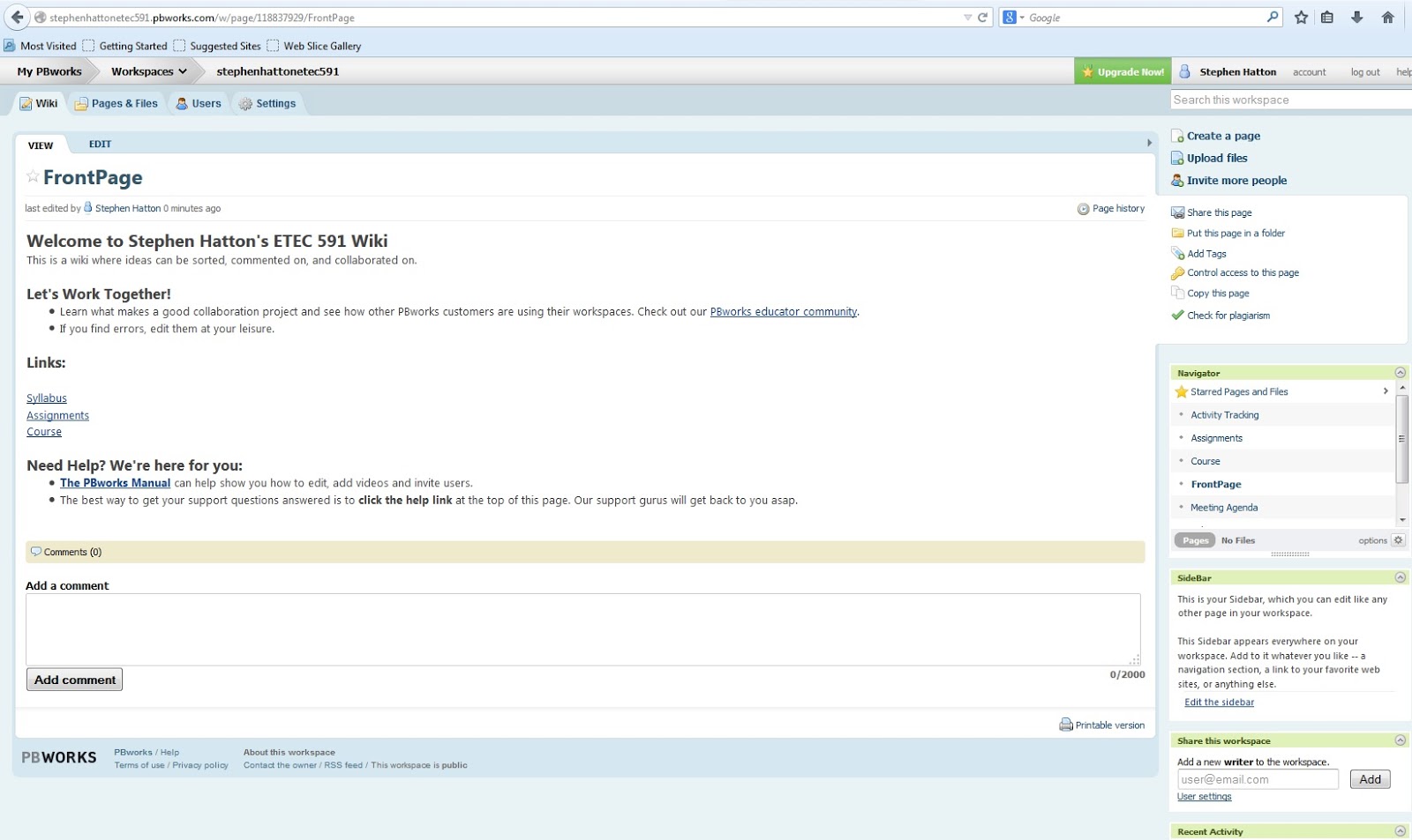 Design Experiment 4: PBWorks and Wikis