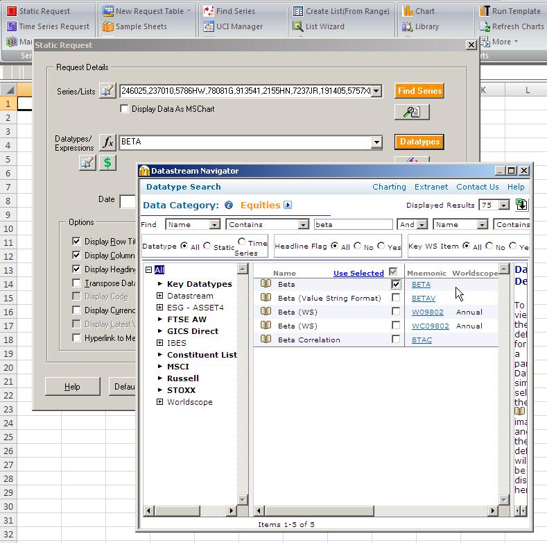 Databaser: on financial databases: BETAs in Datastream