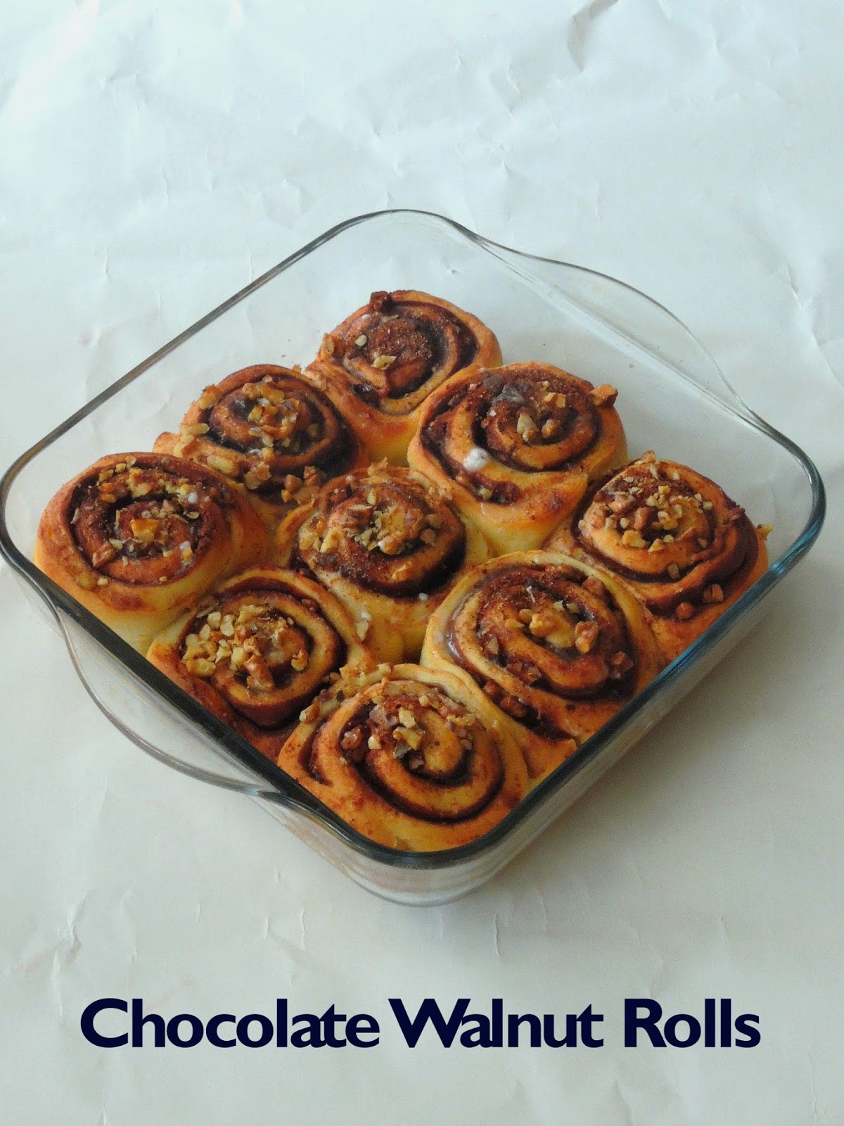 Priya's Versatile Recipes: Eggless Chocolate Walnut Rolls