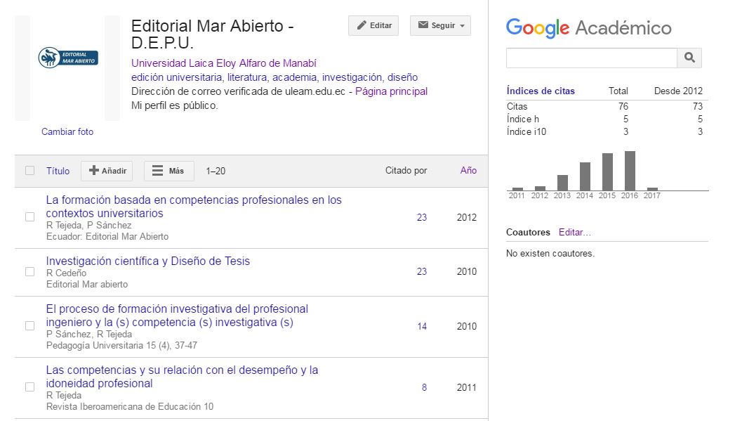 Ediciones Uleam: Libros ULEAM en Google Académico