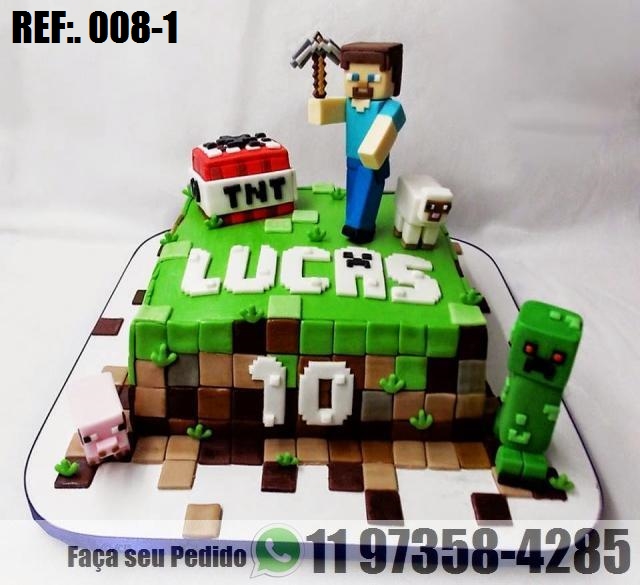 Bolo Minecraft quadrado com porco e TNT de Pasta Americana - Bolo de ...