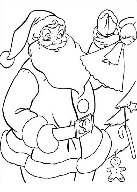 Santa Claus adornando Árbol Navideño para colorear y pintaar - Dibujo Views