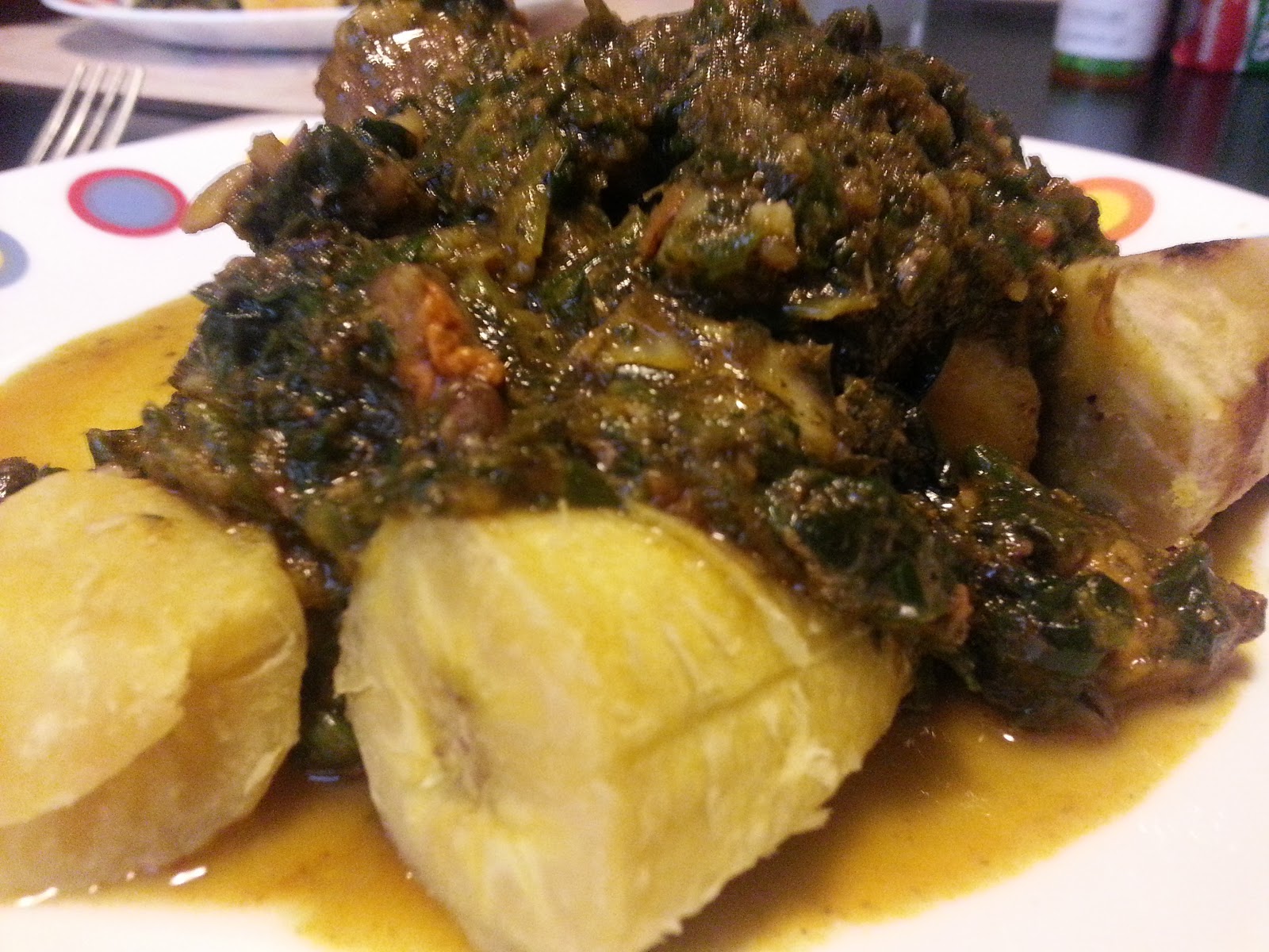 Boiled Plantain with Afang Vegetable Sauce