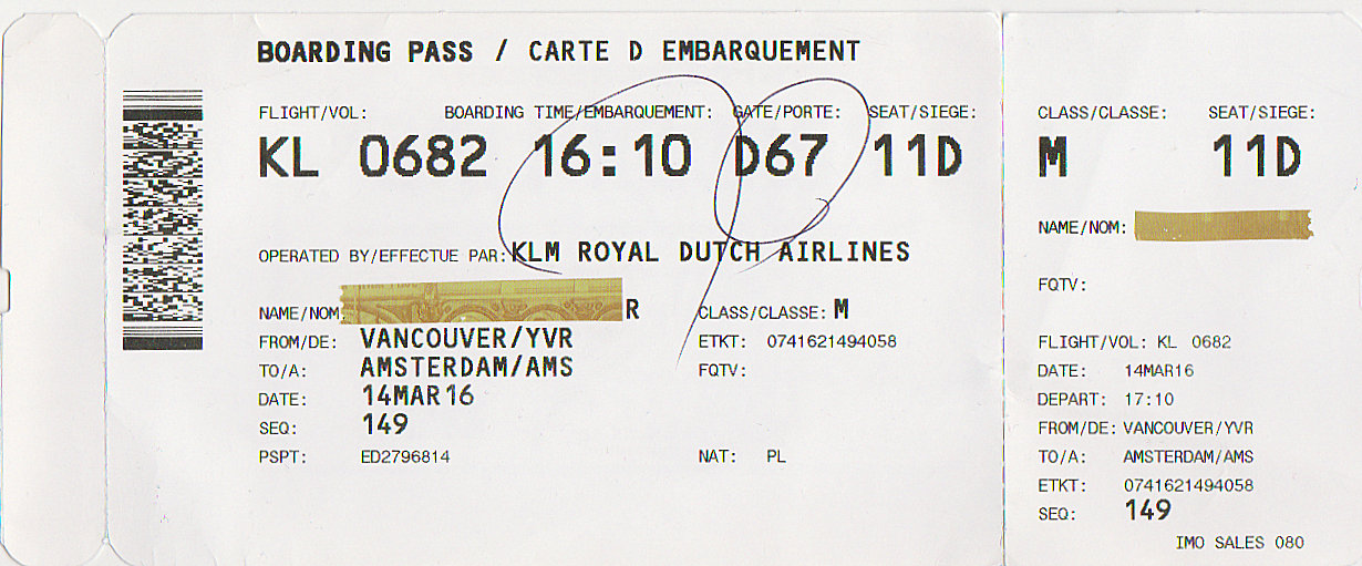 The traveler's drawer: KLM. Boarding pass for the flight KL 0682 from ...