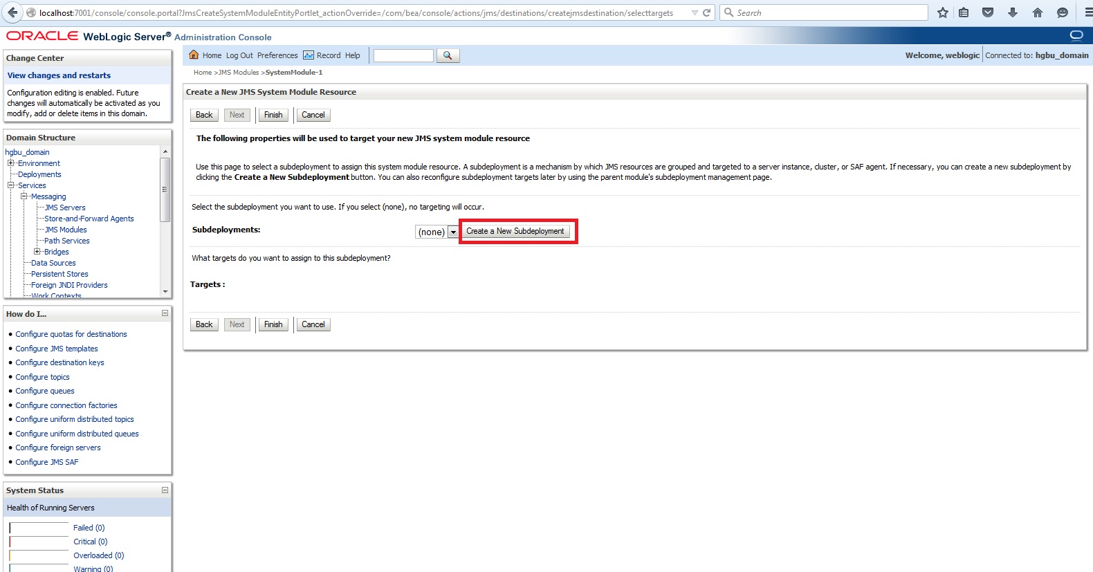 Configuring JMS Server, JMS Module, JMS Connection Factory and JMS ...