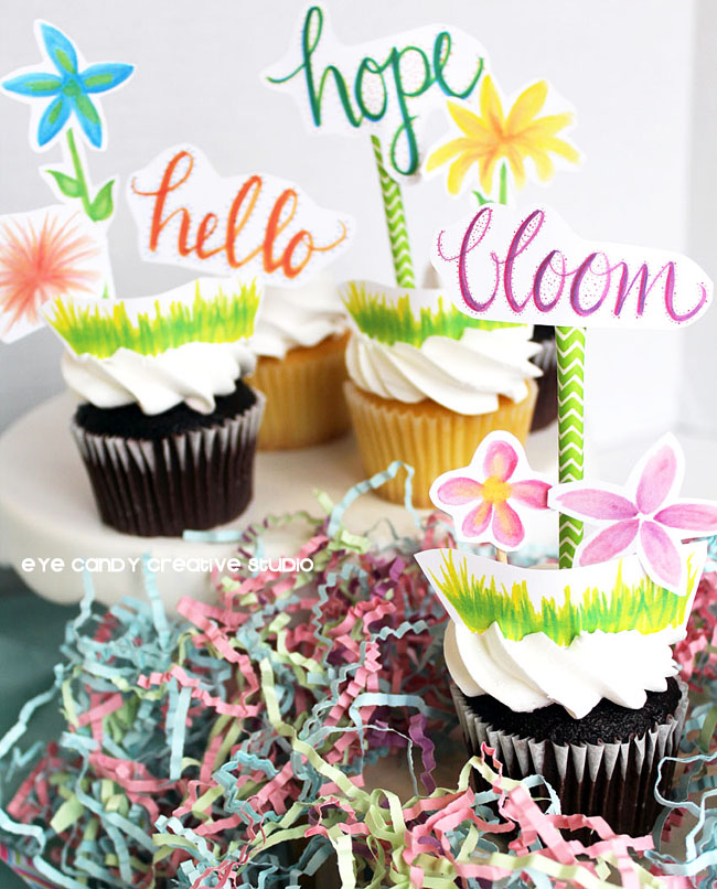 Eye Candy Creative Studio: FREEBIE :: Spring Floral Cupcake Toppers