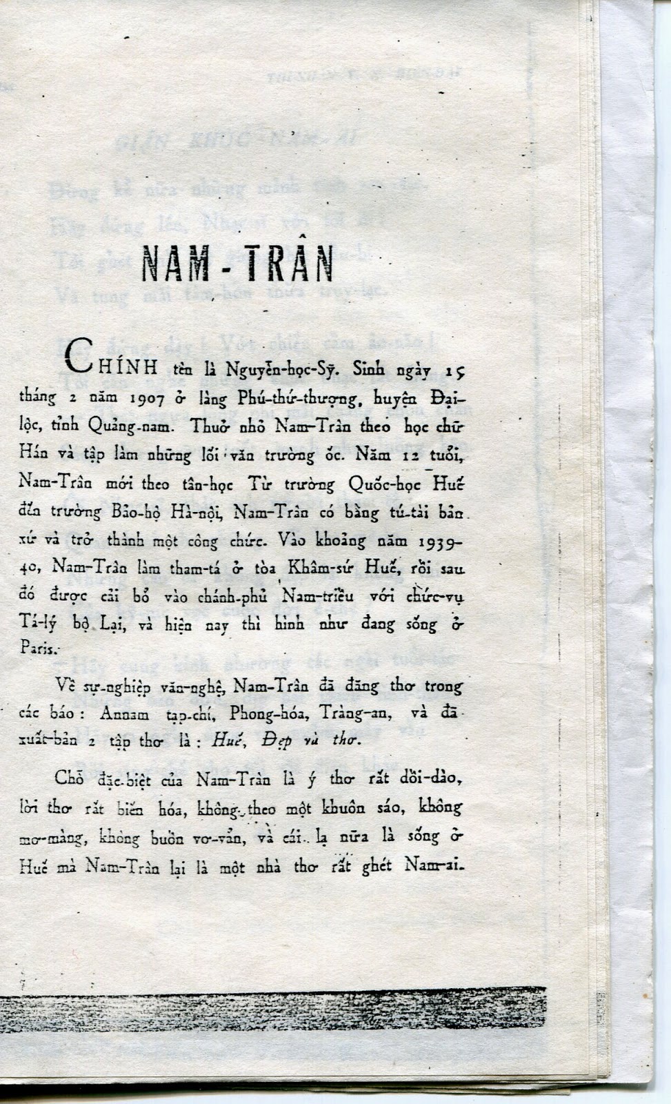 Nhà thơ Nam Trân: Giới thiệu Nam Trân trong cuốn sách: Thi nhân Việt ...