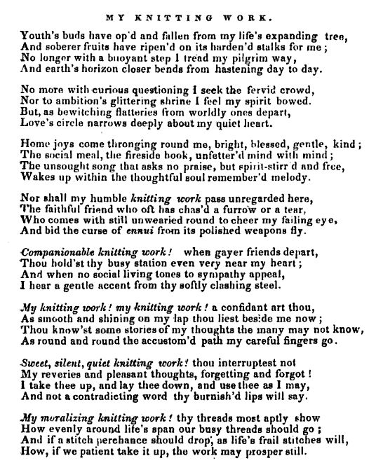 Historic Needlecrafts by KnittyDebby: Knitting Poem from 1837