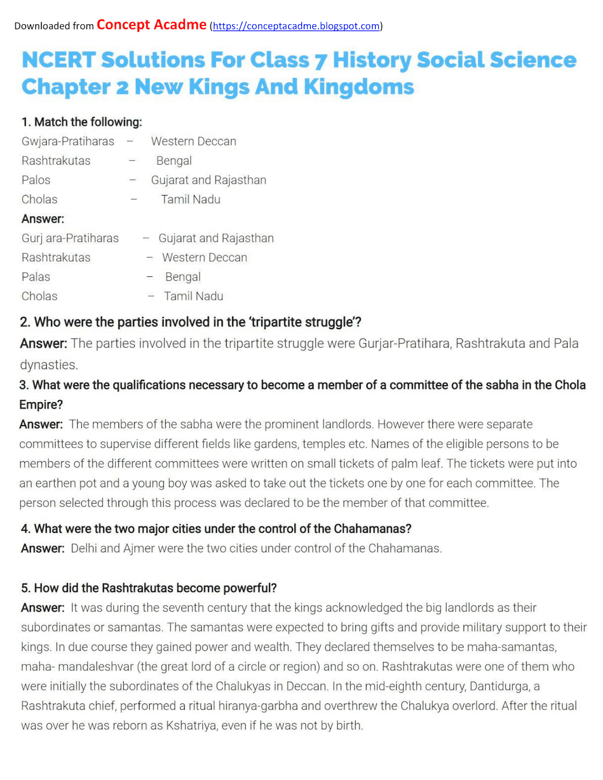 NCERT SOLUTIONS FOR CLASS 7 HISTORY SOCIAL SCIENCE CHAPTER 2 NEW KINGS ...