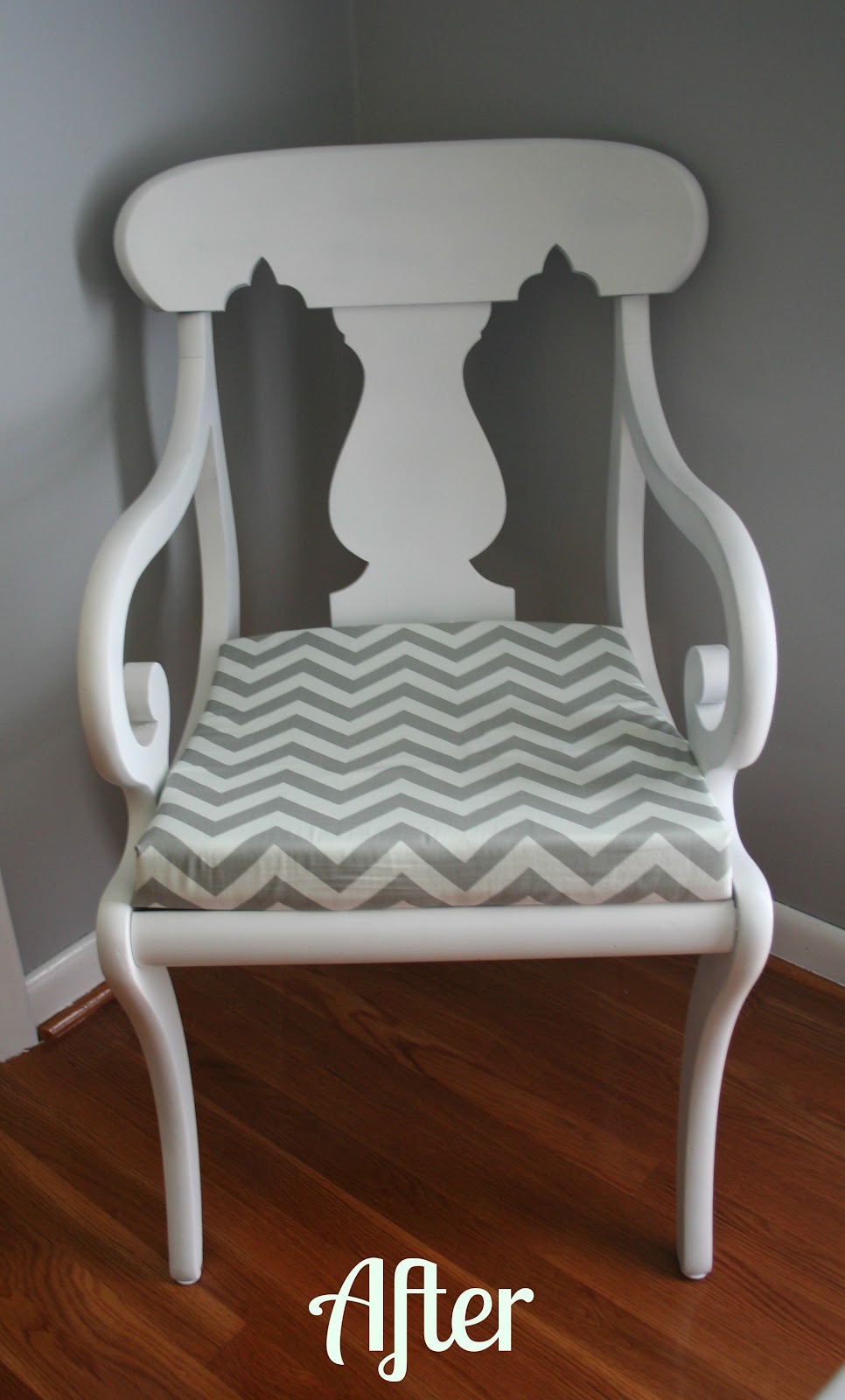 Pretty Parsonage: White Paint + Chevron Fabric = New Chair