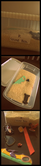 i thought of it second.: letter R sensory bucket.