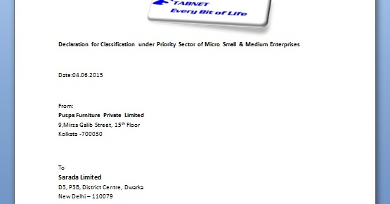 Investment Declaration Letter To Bank For Classification Under Priority ...