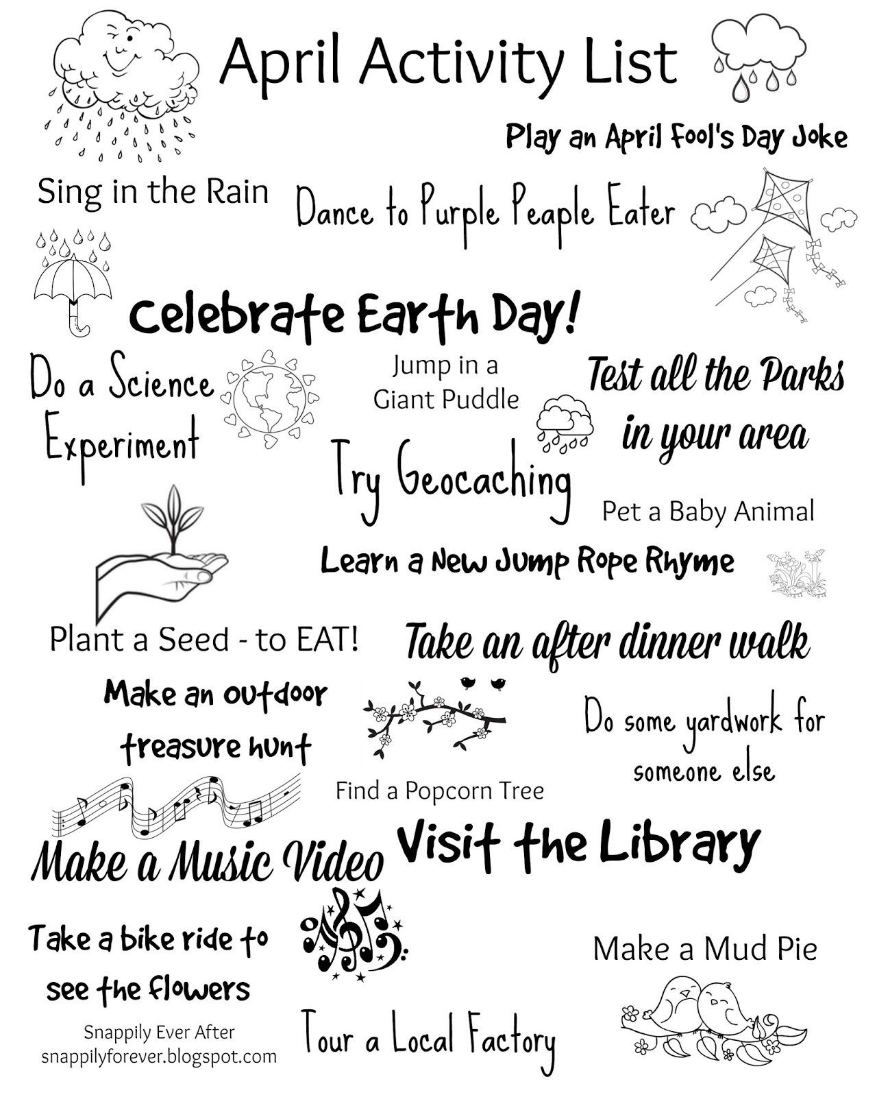 Snappily Ever After: April Activity List
