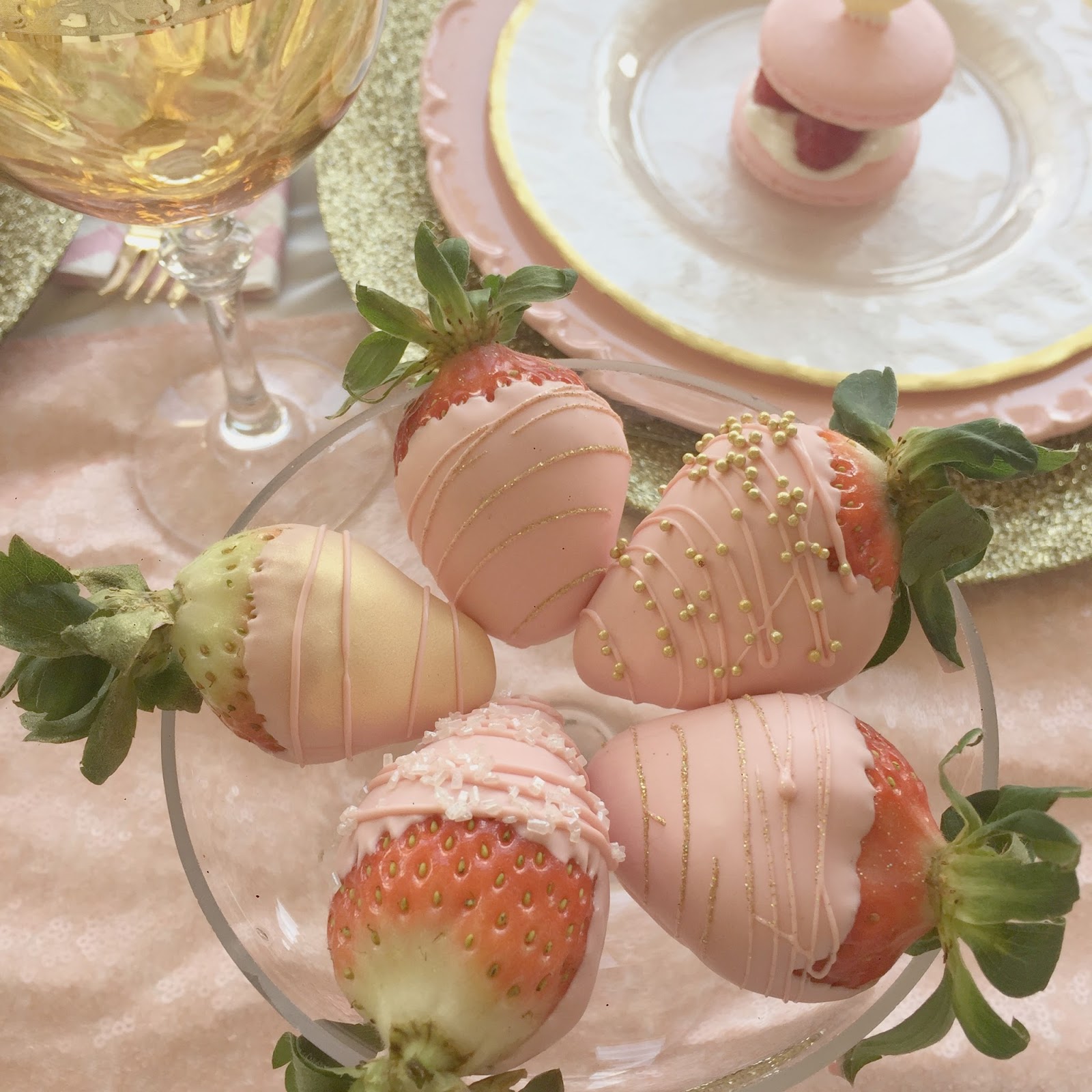 Pink and Gold Blinged Strawberries - Purple Chocolat Home