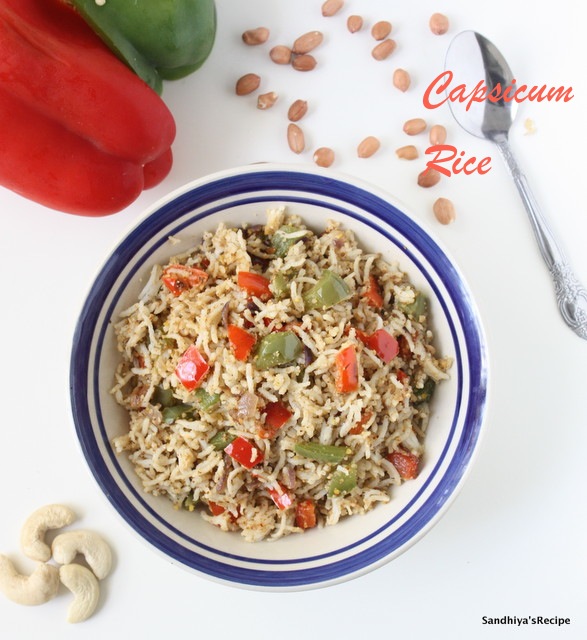 Sandhiya's Cookbook: Capsicum Rice | Capsicum with Nuts Rice | Rice Recipe