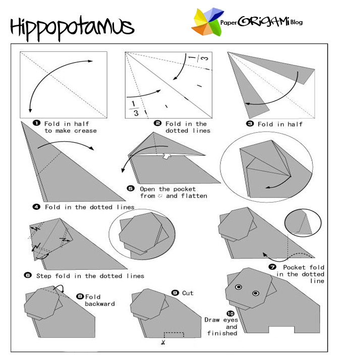 Animals Origami: hippopotamus | Paper Origami Guide