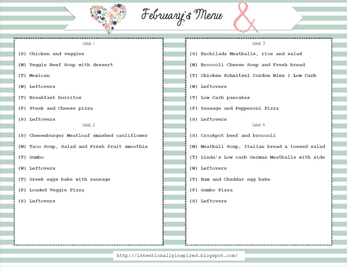Intentionally Inspired: Free February Menu Planner Printables & 5 menu ...