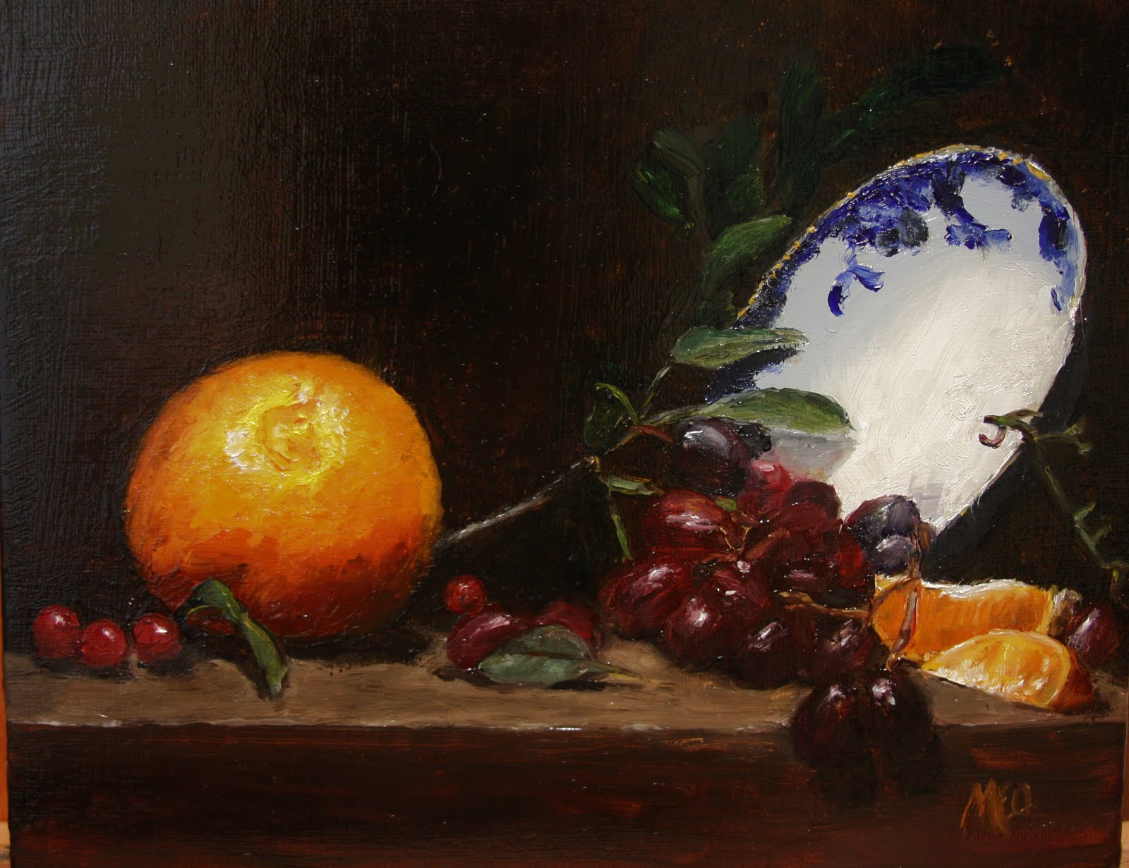 Elizabeth O'Neal: Oranges and grapes. 8 x 10 oil painting