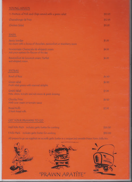 Chris Suhr's Menu Collection: Prawn Farm Restaurant, New Zealand