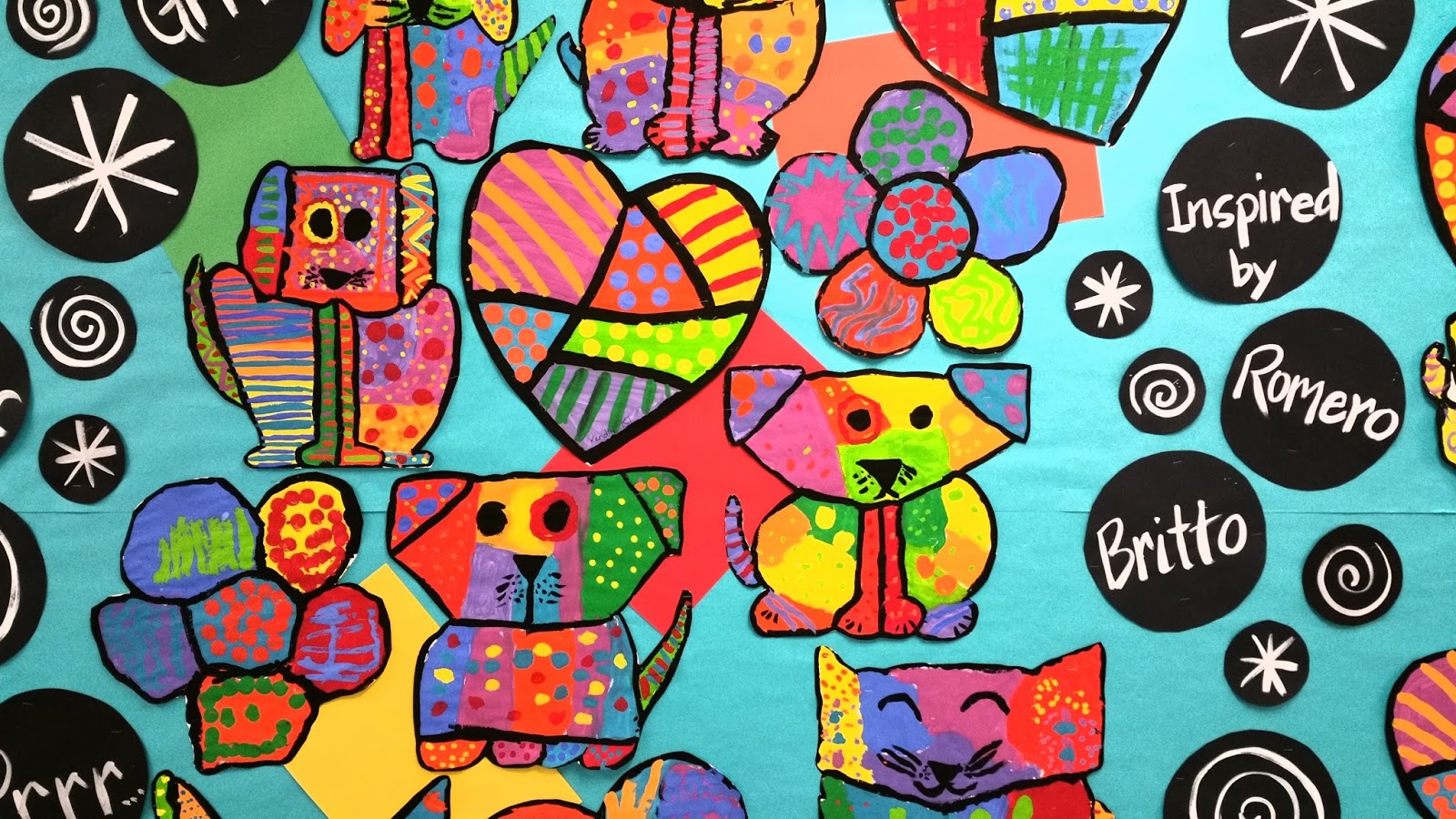 Paintbrush Rocket: 2nd Grade Romero Britto Cats and Dogs!