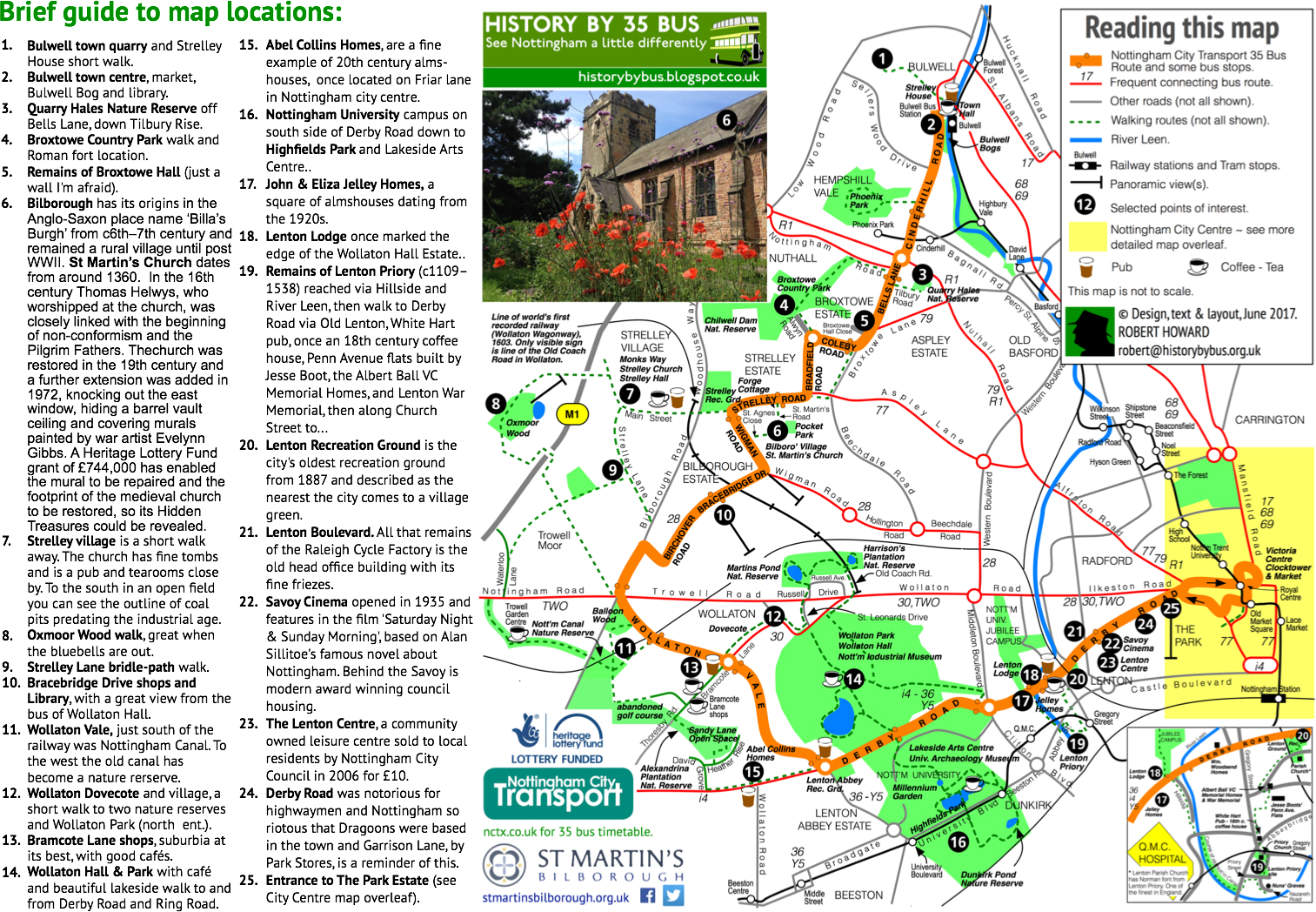 Nottingham 35 History Bus Map including city centre