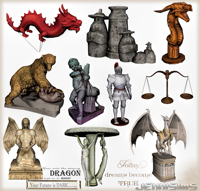 Downloads sims 4:Decorative Statues,Dragons,Angel... (10Items) | JenniSims