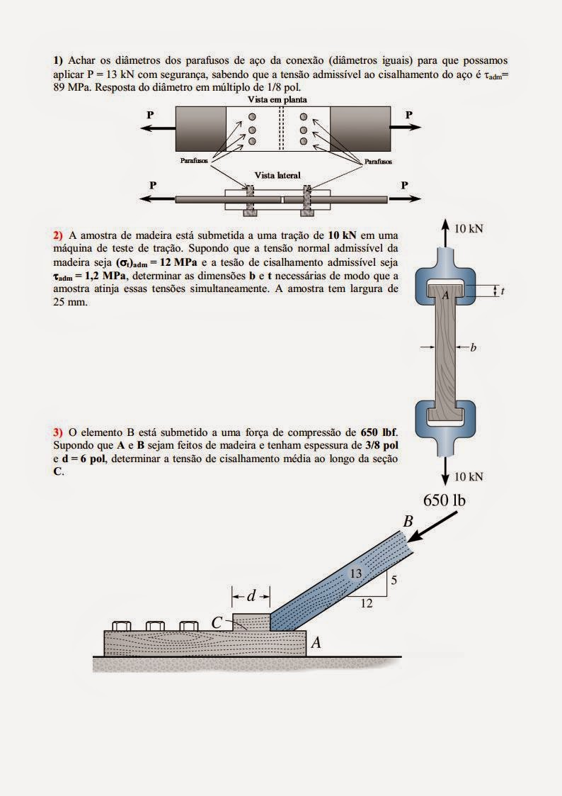 Seno E Cosseno Lista De ExercÍcios I ResistÊncia Dos Materiais