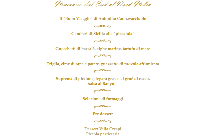 " Tacco 12 in cucina ": Villa Crespi: il menù "Itinerario dal Sud al ...