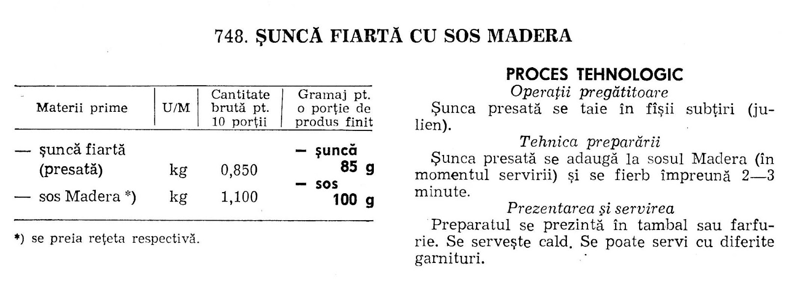 Retetare pentru restaurante: Şuncă fiartă cu sos Madera