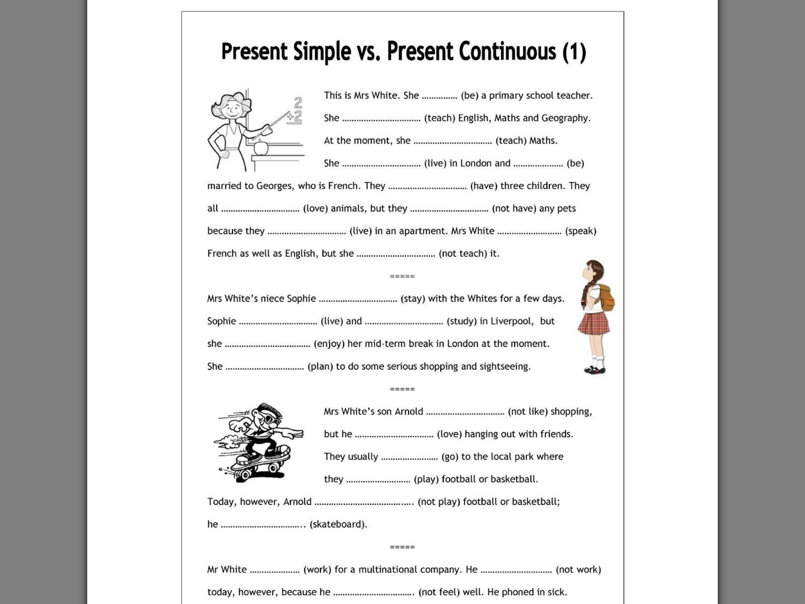 English Classes: Ejercicios Present Simple&Continuous