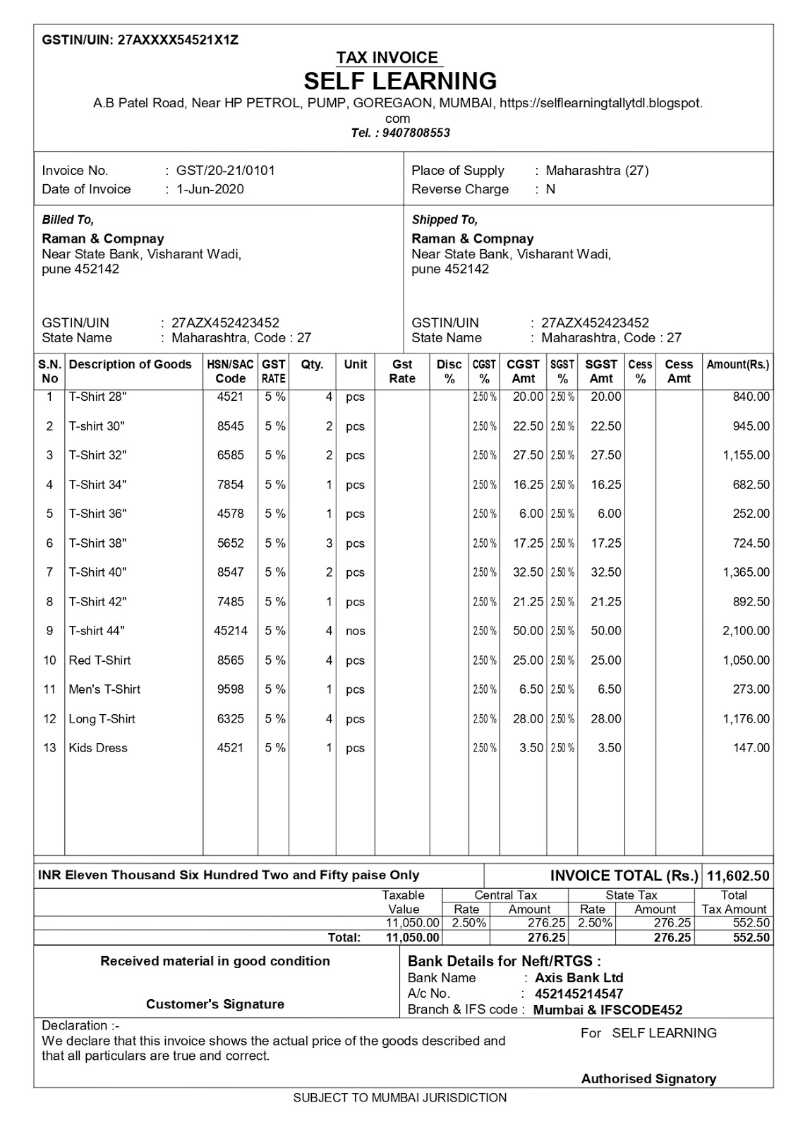 All Tally Invoice Format Sample's, Call Us (Whats App No.): 9407808553 ...