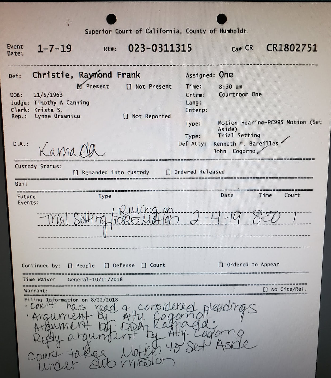 Words Worth: Ruling on 995 motion in Ray Christie's case continued to ...