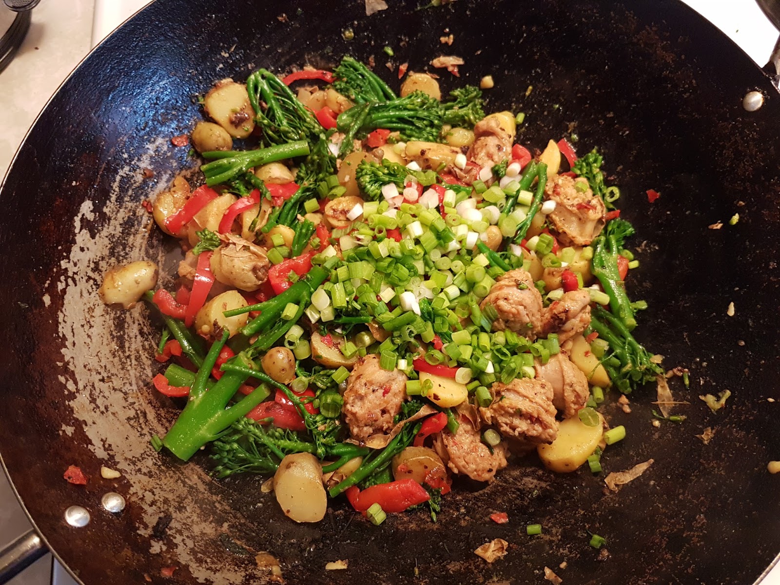 Almost Wasted: Fingerling Potato Hash with Sausage, Broccolini and Red ...