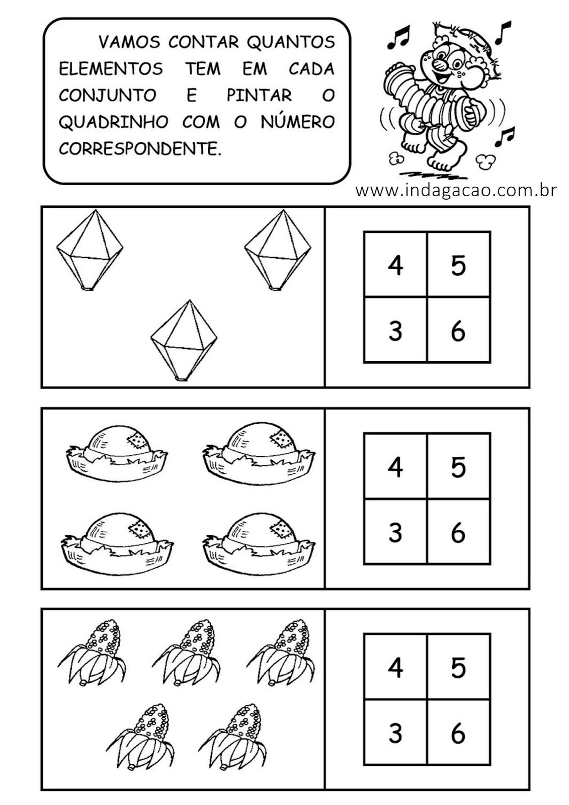 Vamos contar quantos elementos tem em cada conjunto e pintar o ...