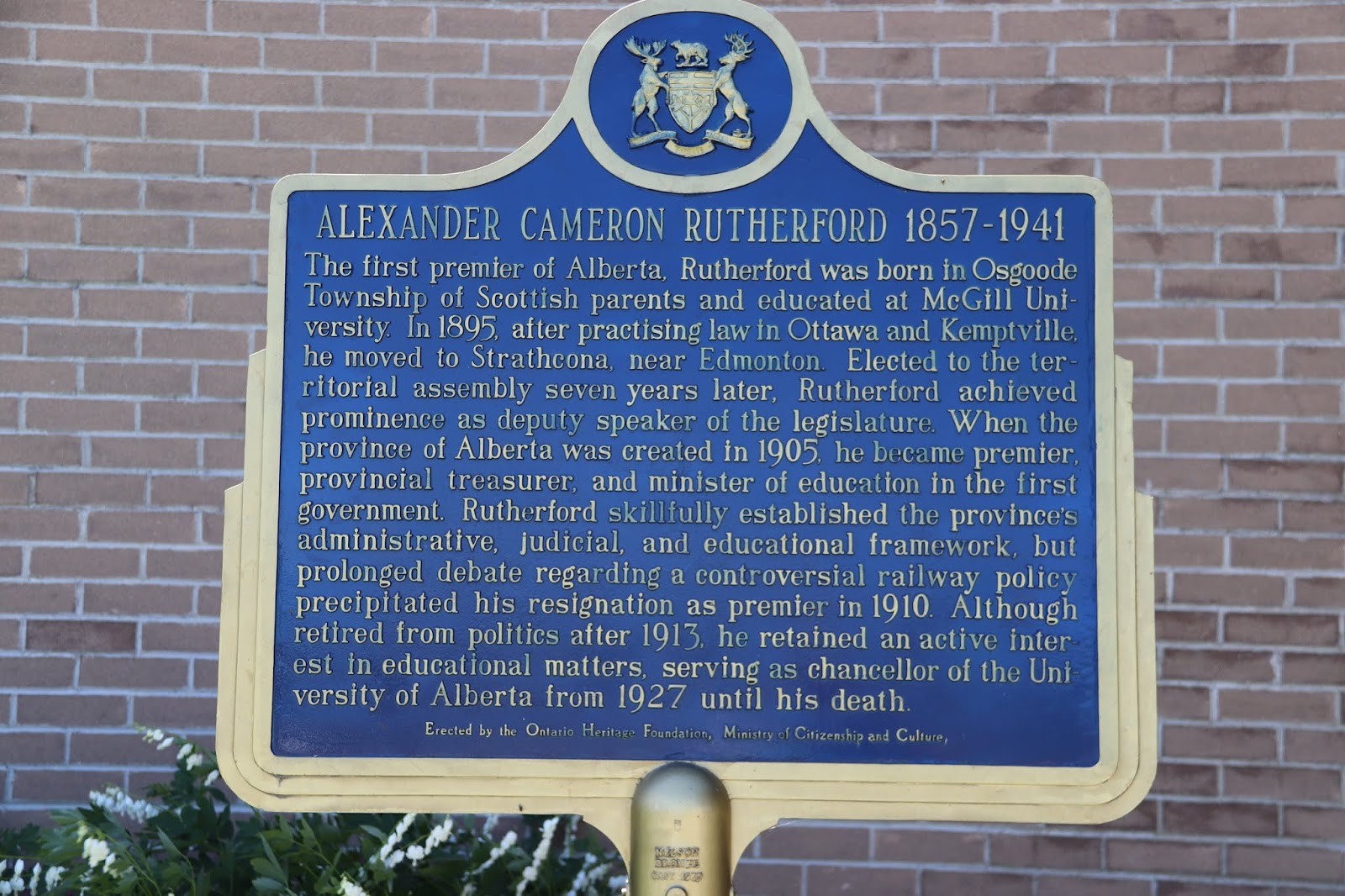 Memorials in Ottawa: Alexander Cameron Rutherford Plaque