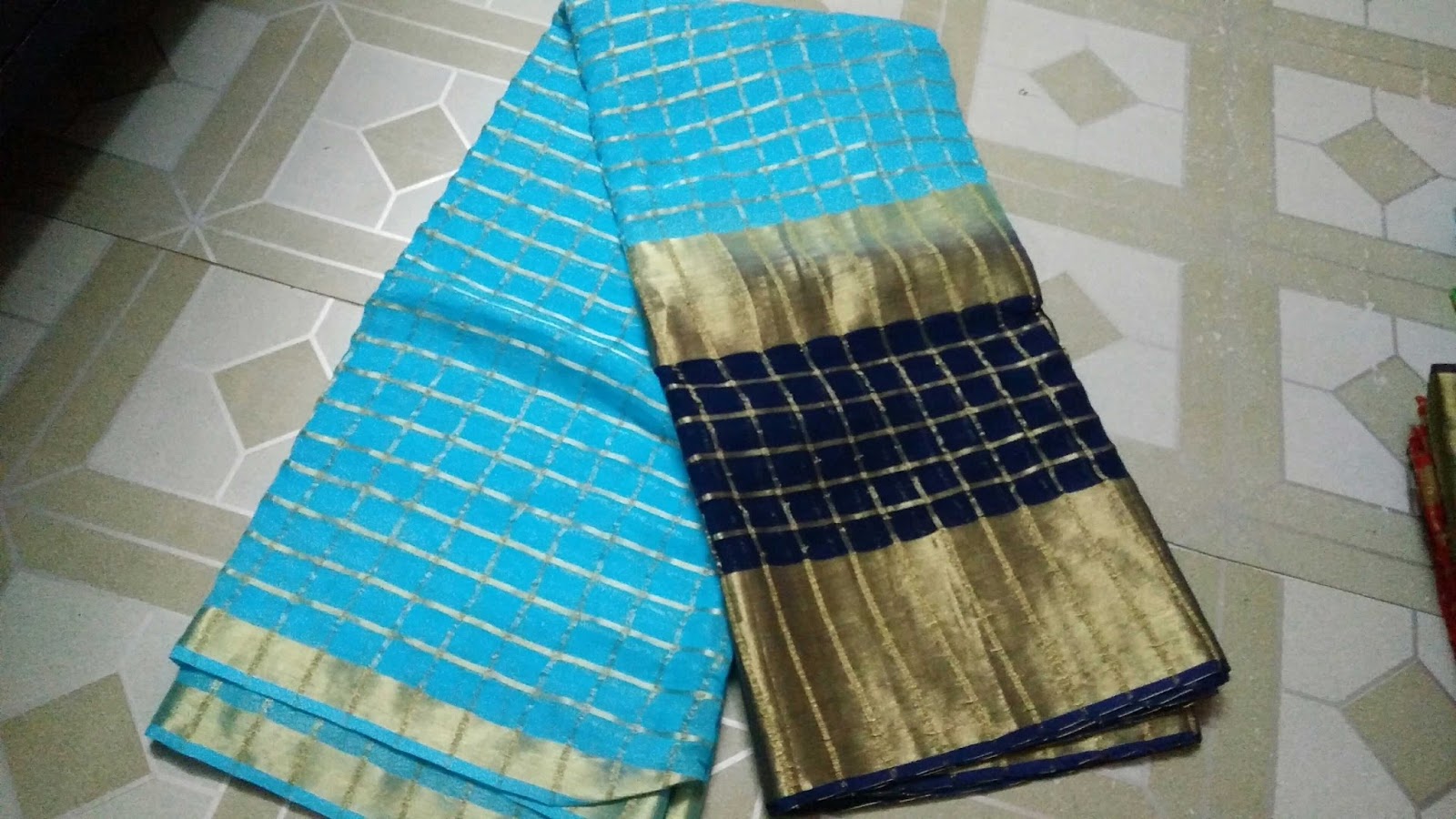 2D small check pure georgette Saree | Buy Online Georgette Saree