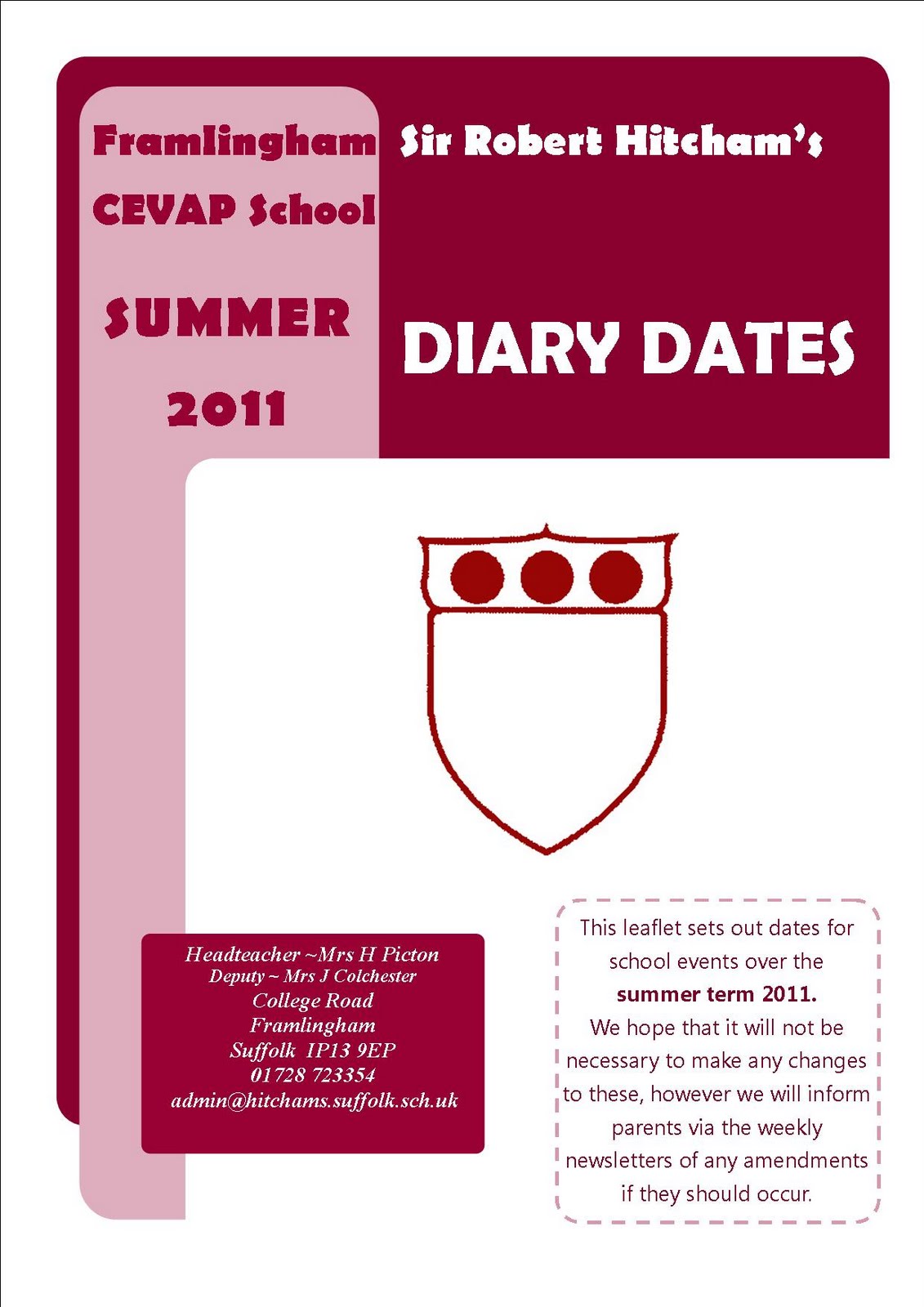 Hitcham's Blog: Diary Dates for a busy Summer Term