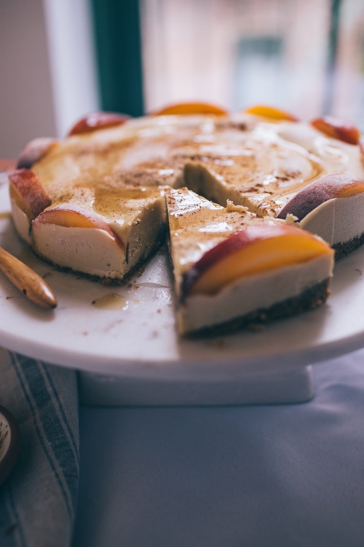 Cinnamon Peach Cashew Cheesecake