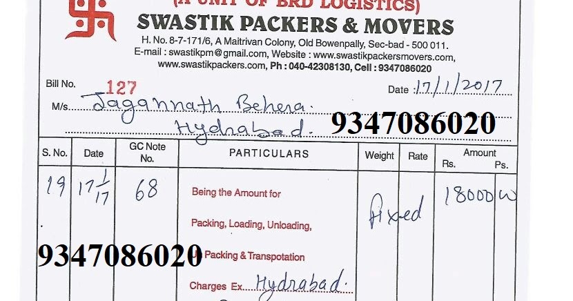 Packers and Movers Bill Format Download 9347086020: Genuine Packers and ...