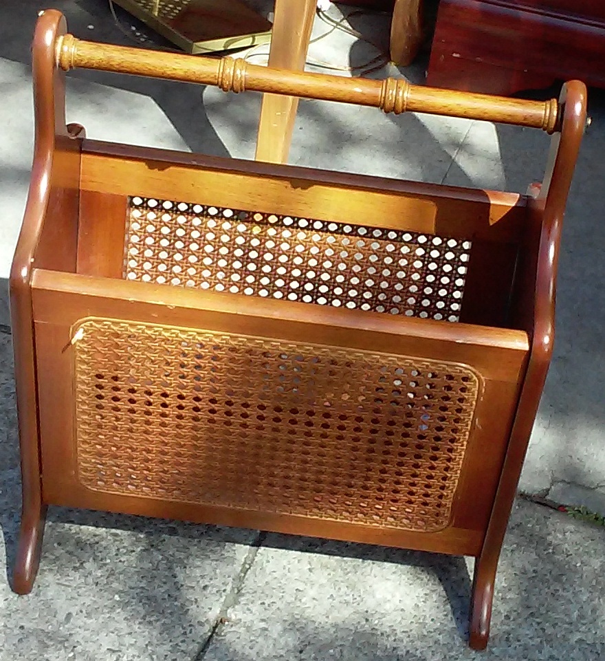 UHURU FURNITURE & COLLECTIBLES: SOLD "Butler Caned" Magazine Rack - $20