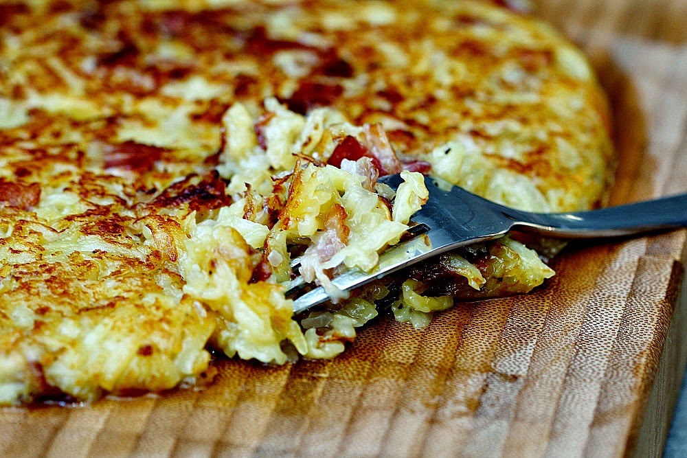 Två små kök: Frico - italiensk potatiskaka med lök, ost och bacon