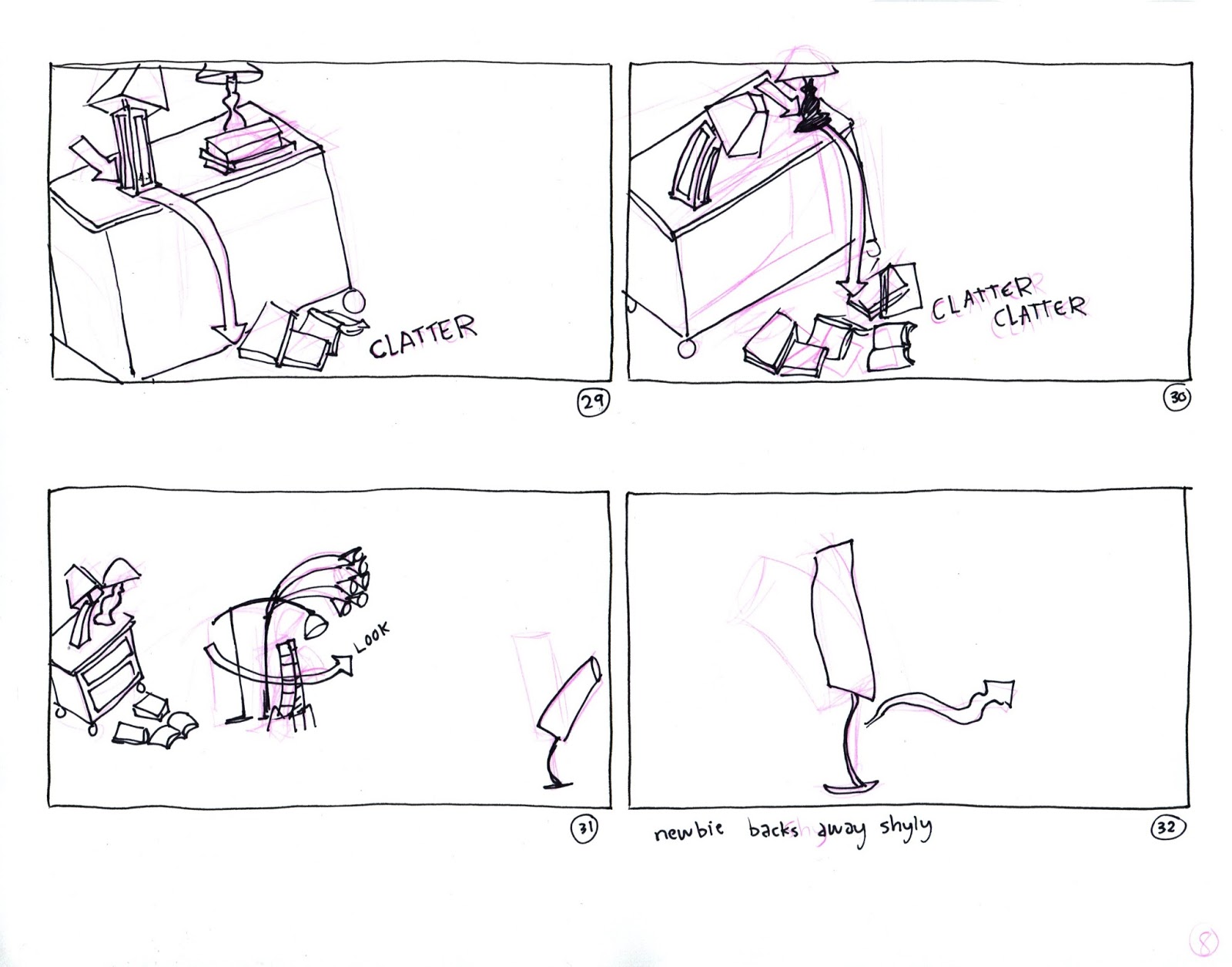 Advanced Animation: Storyboards: Ideas for Lamps Trying to Clap