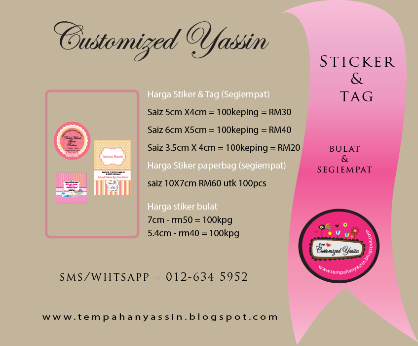 Tempahan Yassin Untuk Majlis Anda : harga stiker dan tag