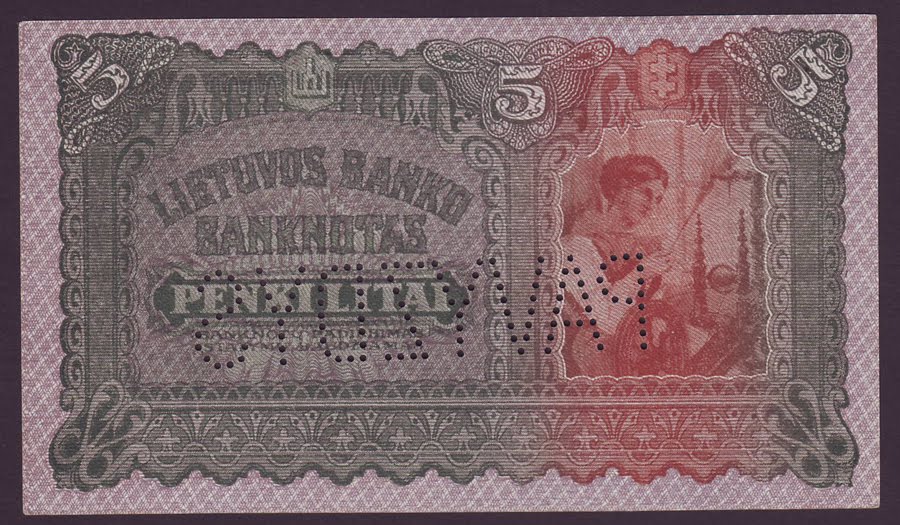 Lithuania paper money Litas 5 Litai banknote of 1922|World Banknotes ...